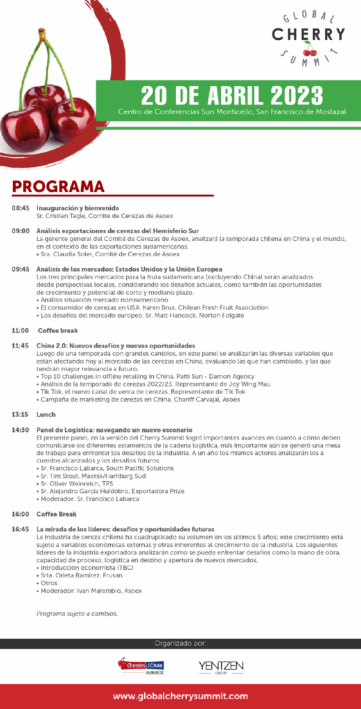 Se viene Global Cherry Summit 2023, conoce su programa